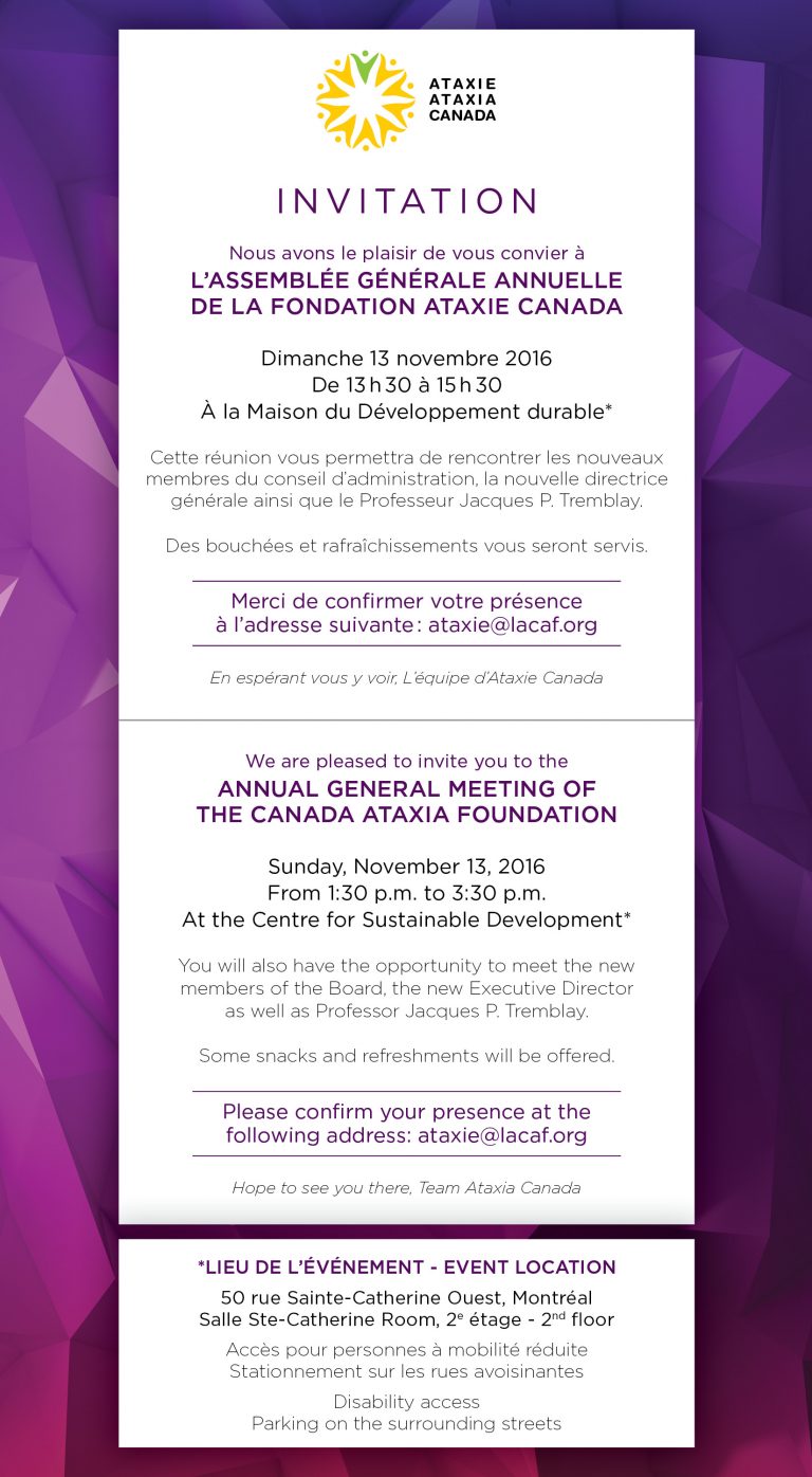 Invitation assemblée générale | Ataxie Canada